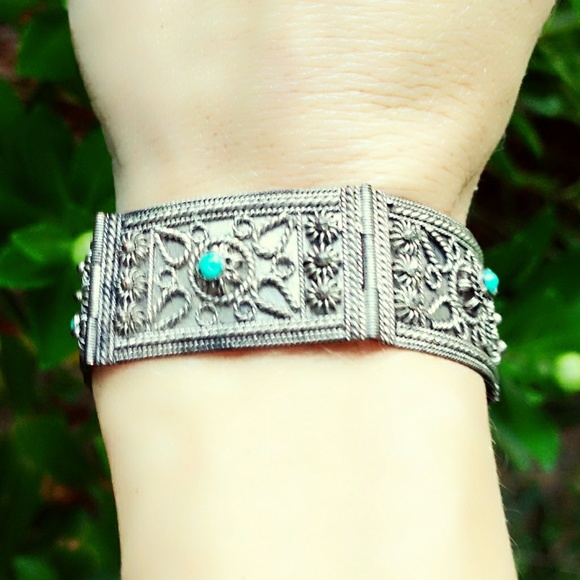Vintage | Jewelry | Antique Middle Eastern Silver Filigree Turquoise ...